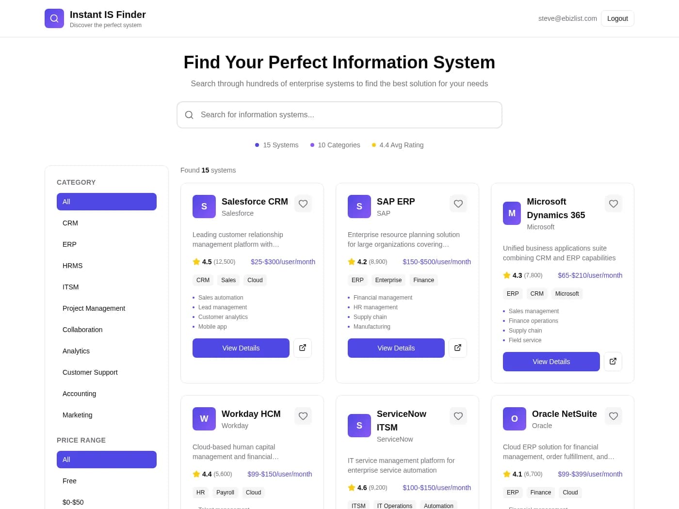 Instant IS Finder: Search & Discover Information Systems