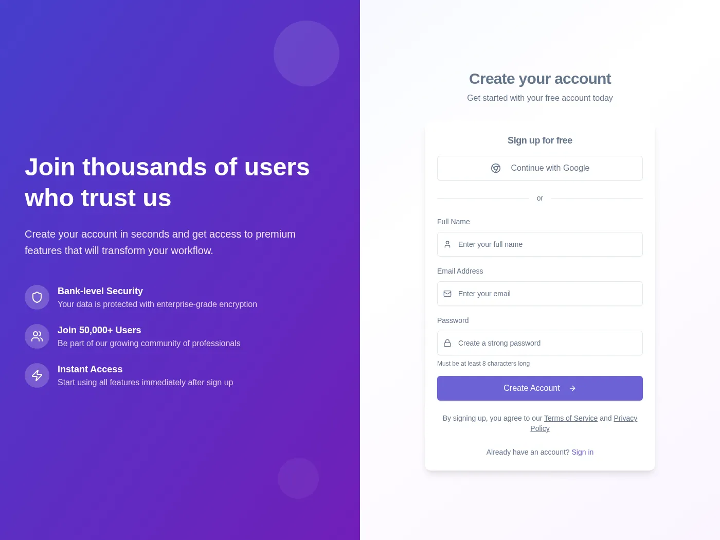 Instant Sign-Up Page Generator