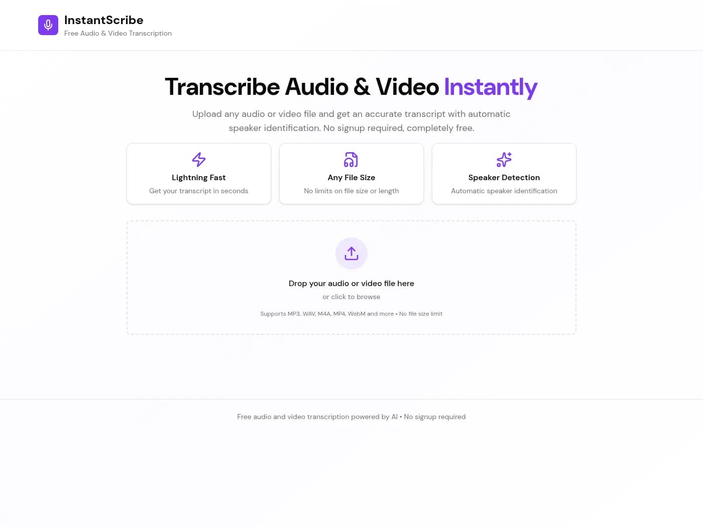 Instant Video & Audio Transcriber Website