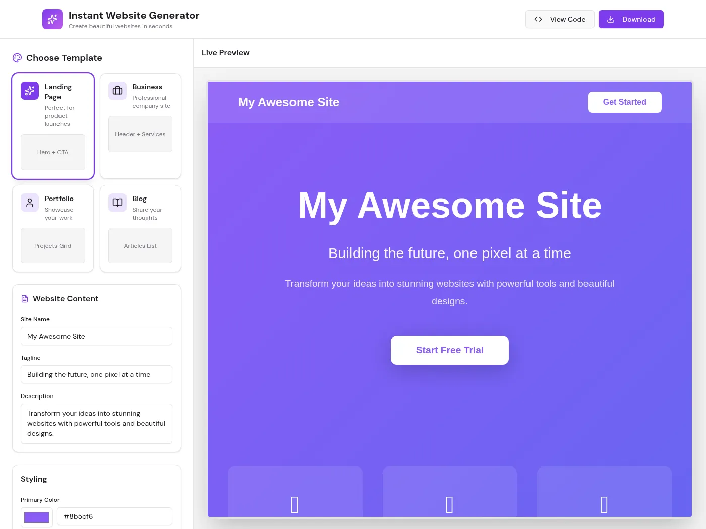 Instant Website Generator