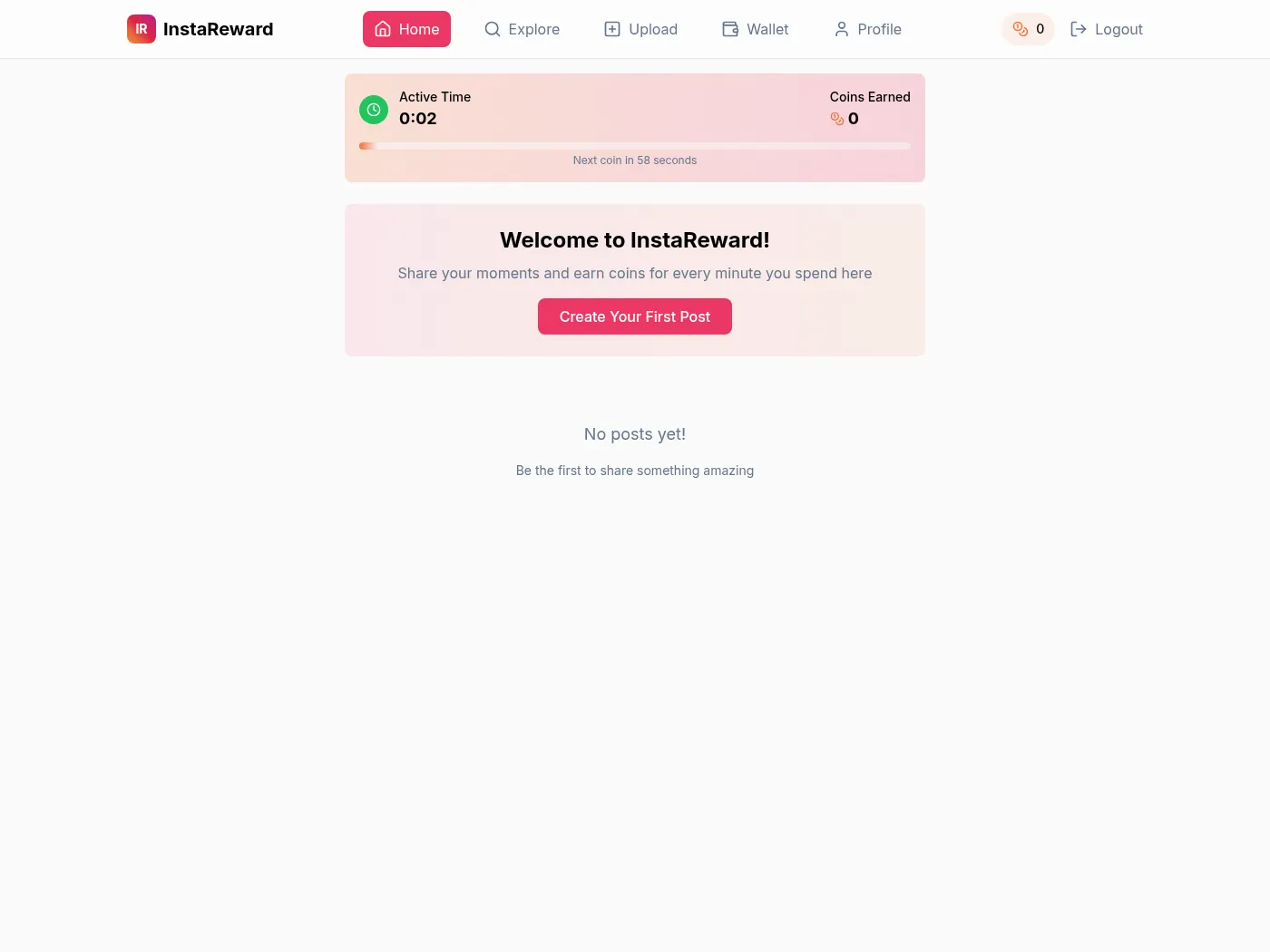 InstaReward: Instagram Clone with Screen-Time Coin Rewards & Wallets
