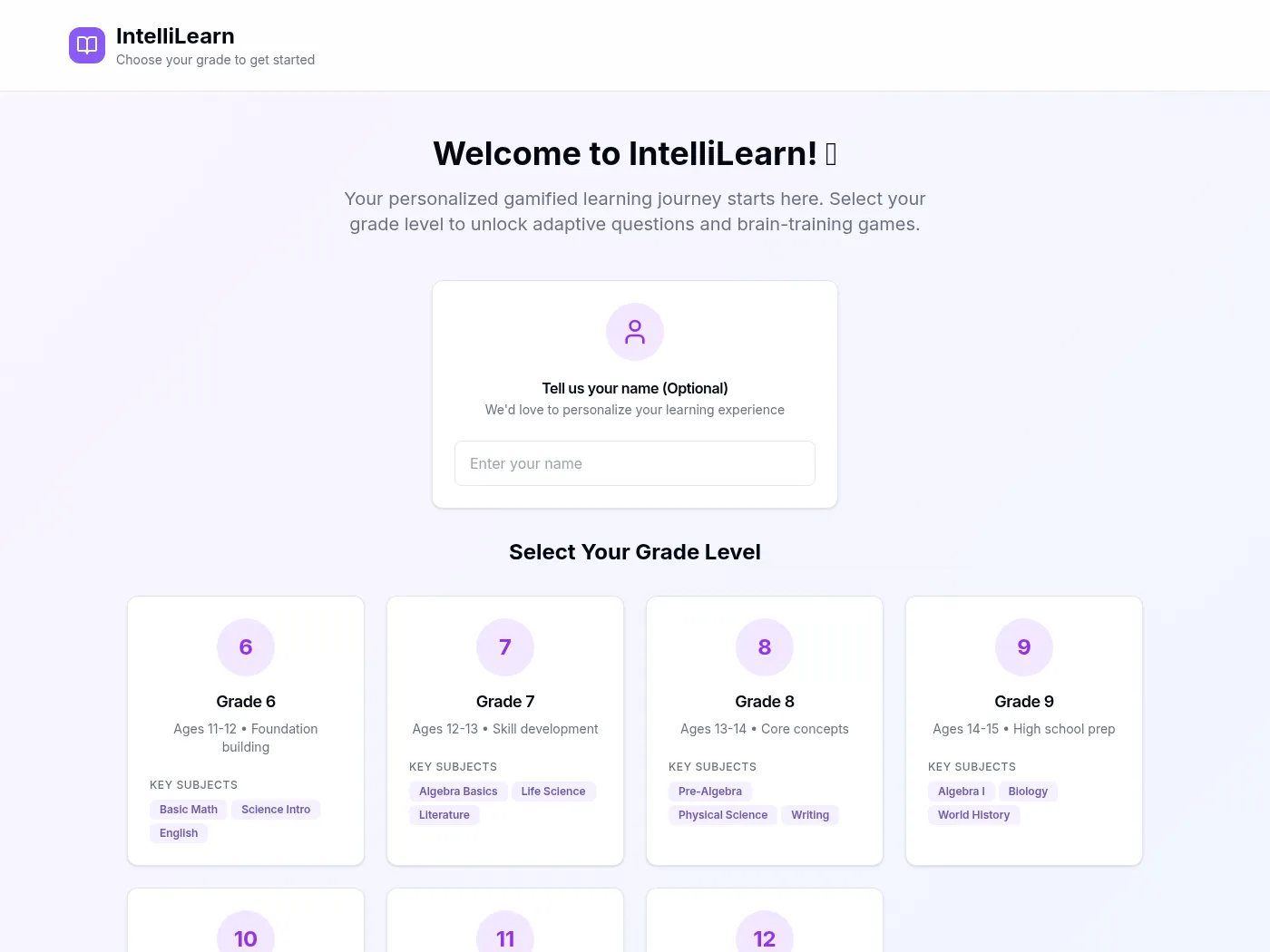 IntelliLearn: Gamified Learning for Grades 6–12