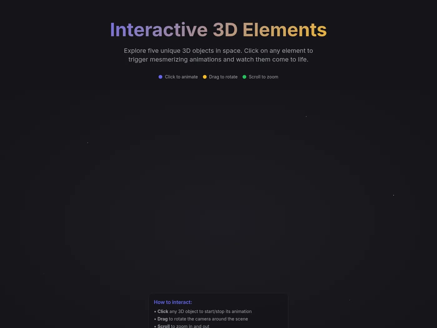 Interactive 3D Elements Showcase Website
