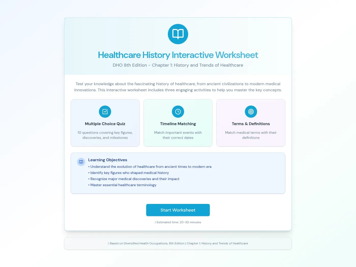 Interactive Healthcare History Worksheets