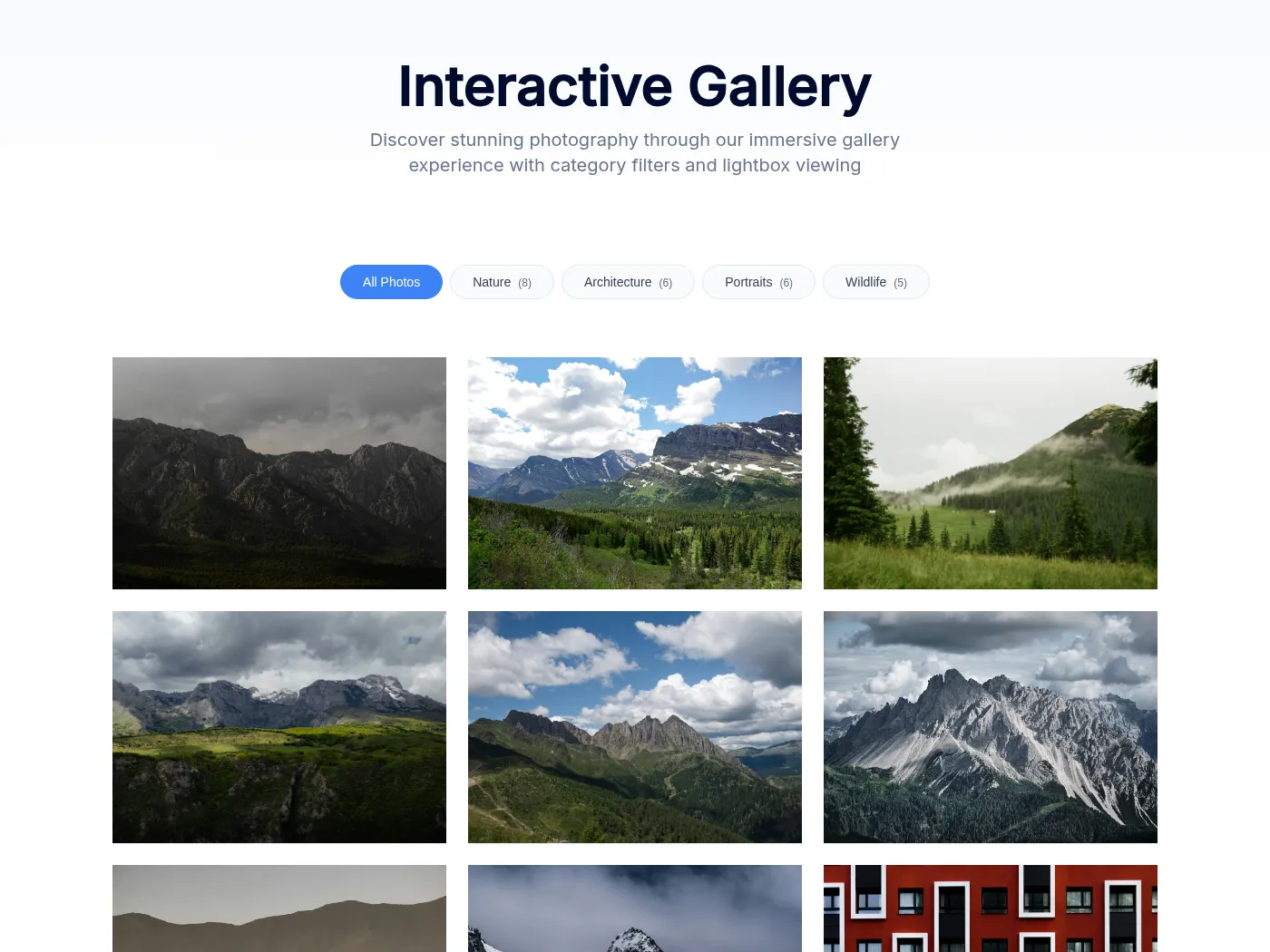 Interactive Image Gallery with Filters and Lightbox