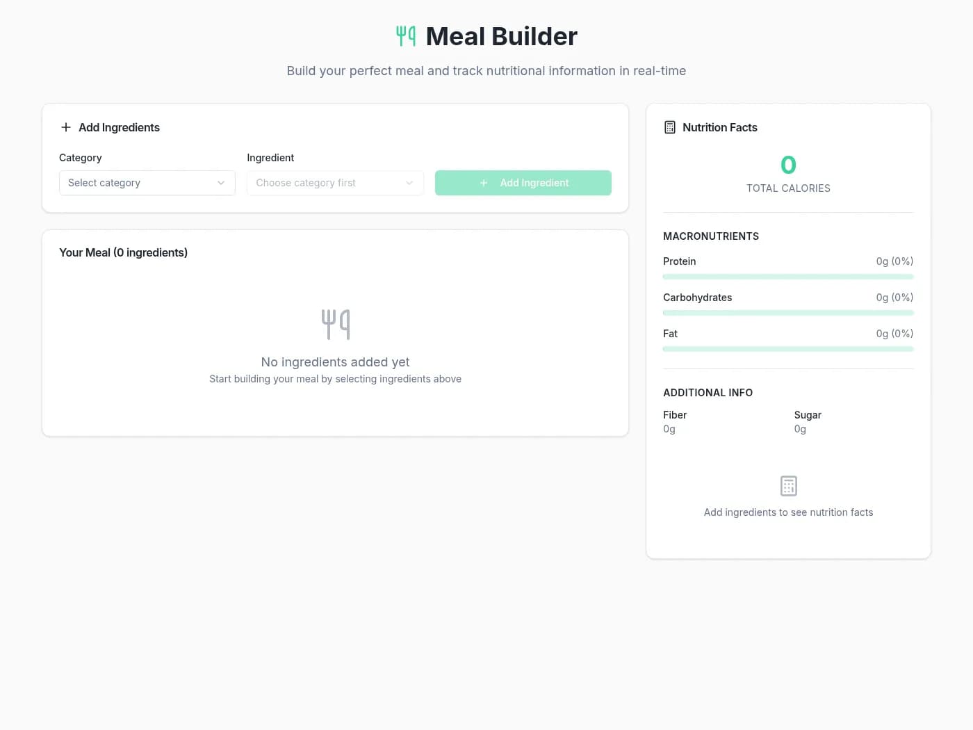 Interactive Meal Builder with Nutritional Info