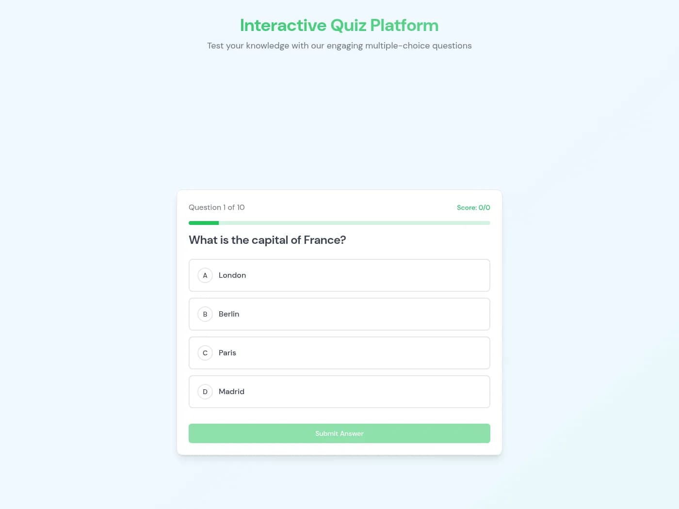 Interactive Multichoice Quiz Platform