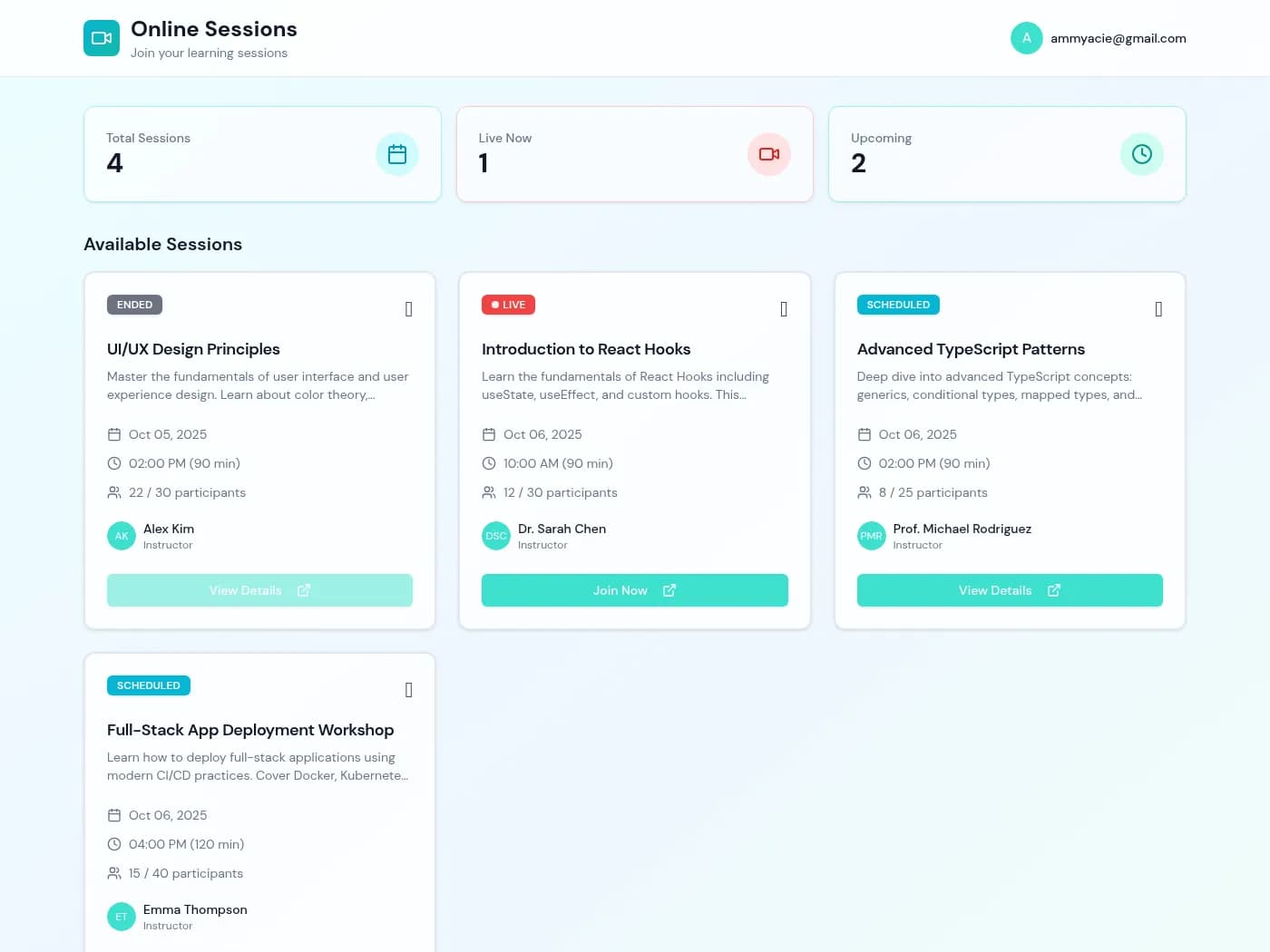 Interactive Online Session Pages for LMS