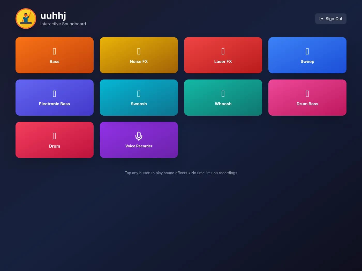 Interactive Soundboard with Dynamic Visuals and Voice Recording