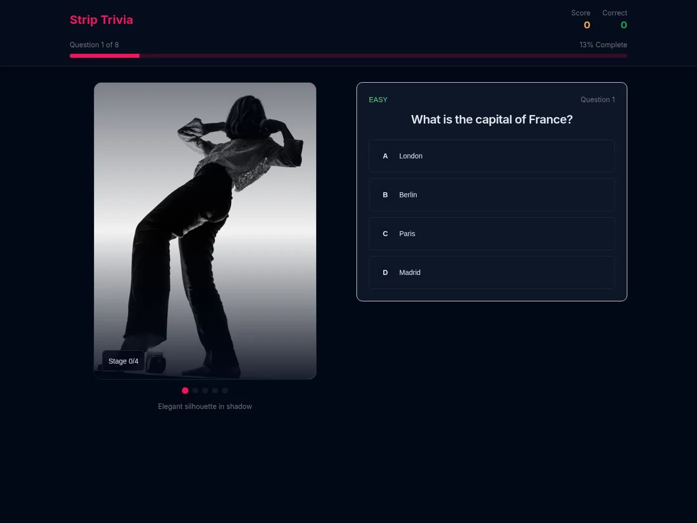 Interactive Strip Trivia Game