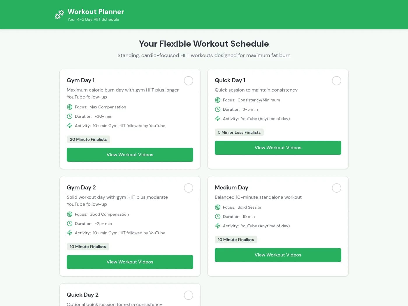 Interactive Home Screen Workout Planner for iPad