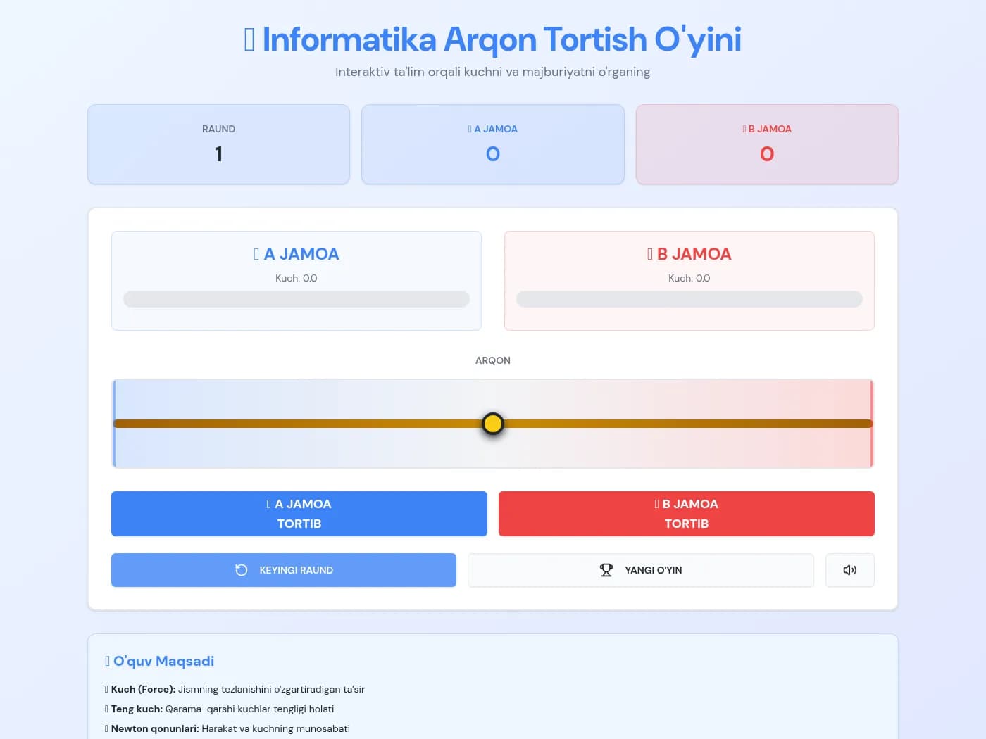 Informatika Fani uchun Interaktiv Arqon Tortish O'yini