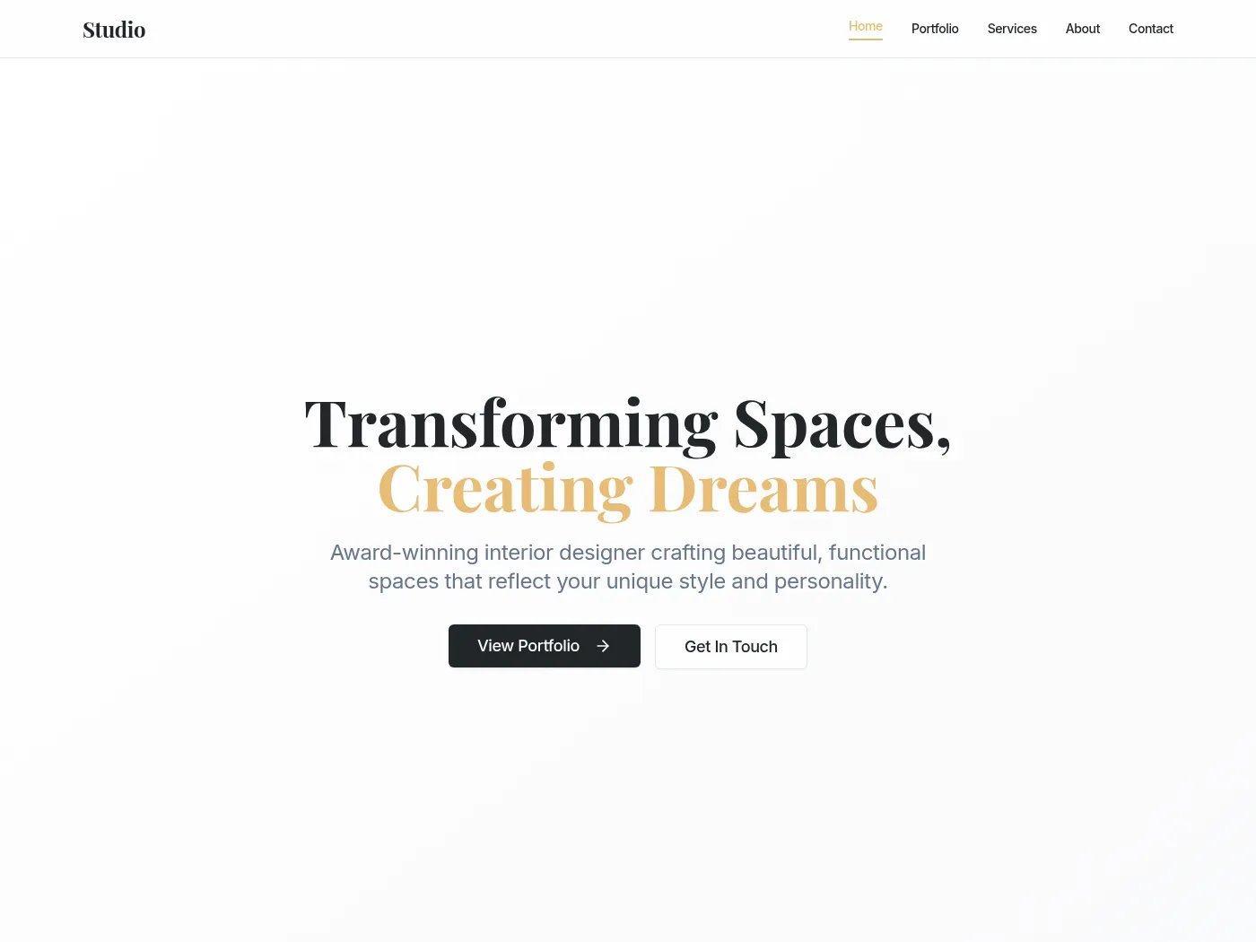 Interior Designer Portfolio & Services Landing Page