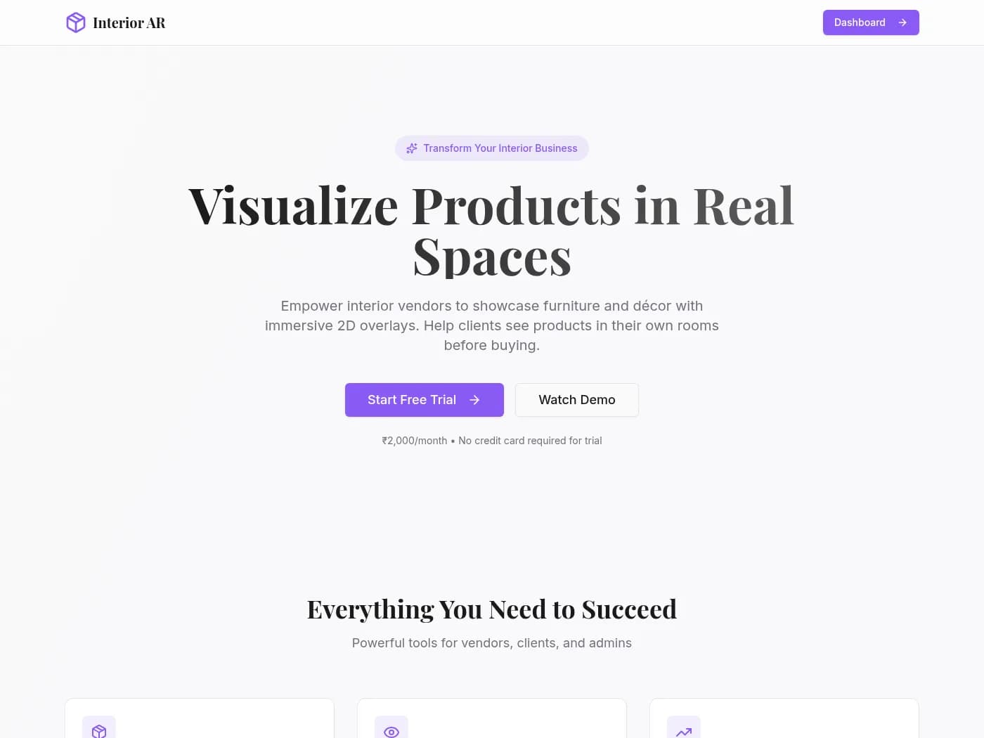 Interior Vendor AR Product Visualizer Platform