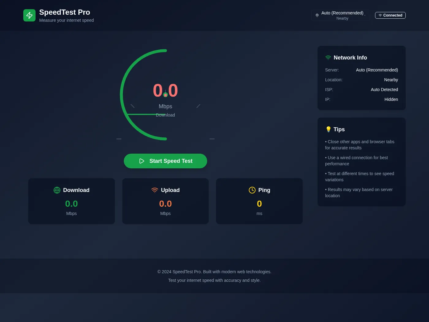 SpeedTest-Inspired Internet Speed Measurement Website