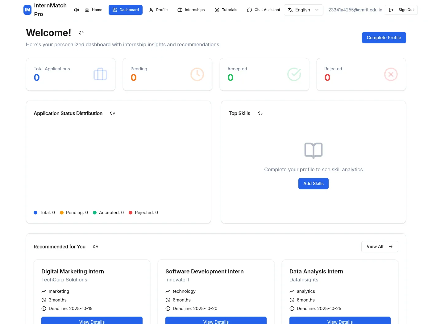 InternMatch Pro: Multilingual Digital Literacy Internship Portal with Chatbot & Skill Gap Analysis