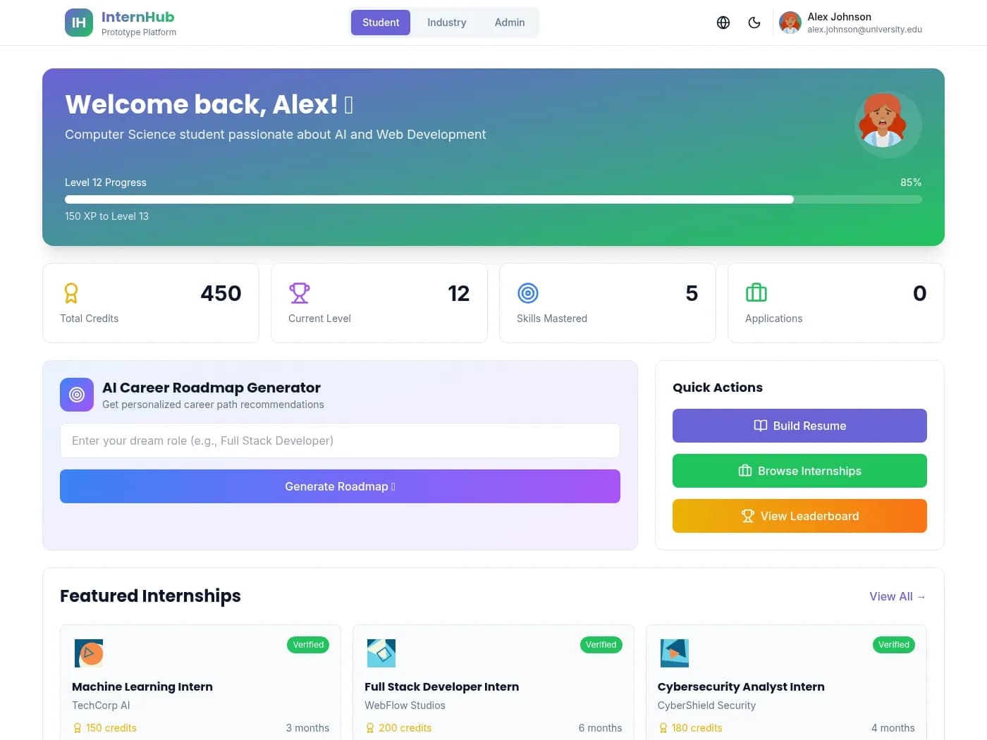 Full-Stack Internship Management Platform Prototype
