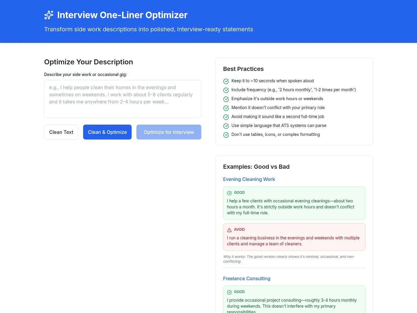 Interview One-Liner Optimizer