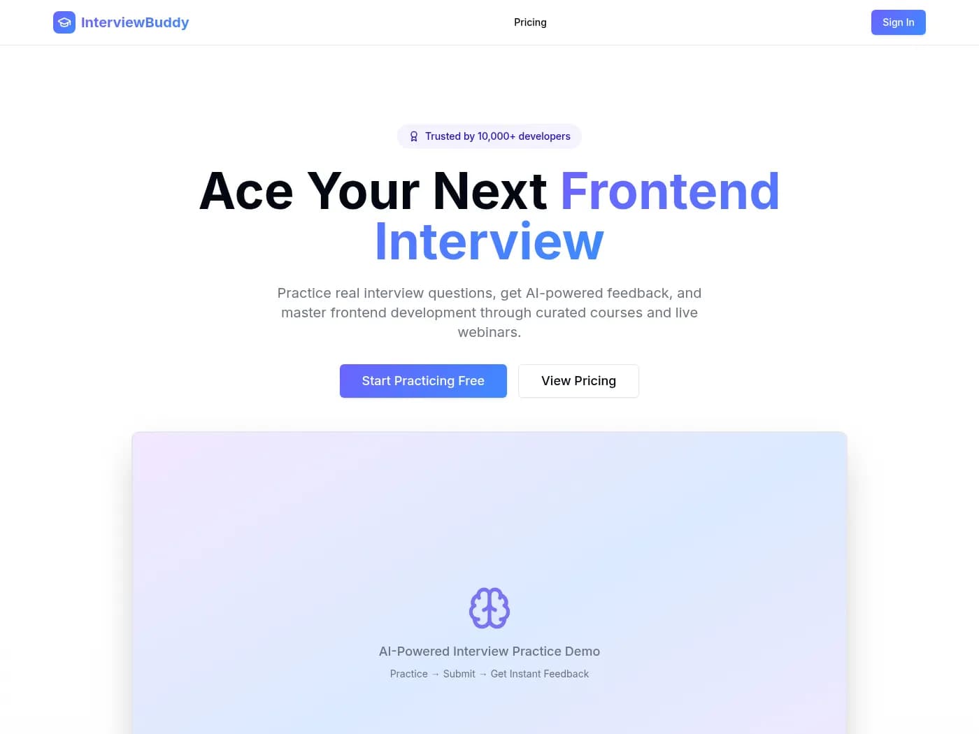 InterviewBuddy Academy – AI-Powered Interview Practice & Learning Platform for Frontend Developers