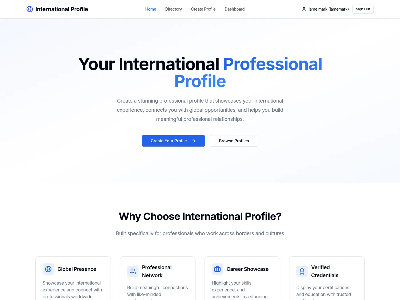 International Profile Web App Clone