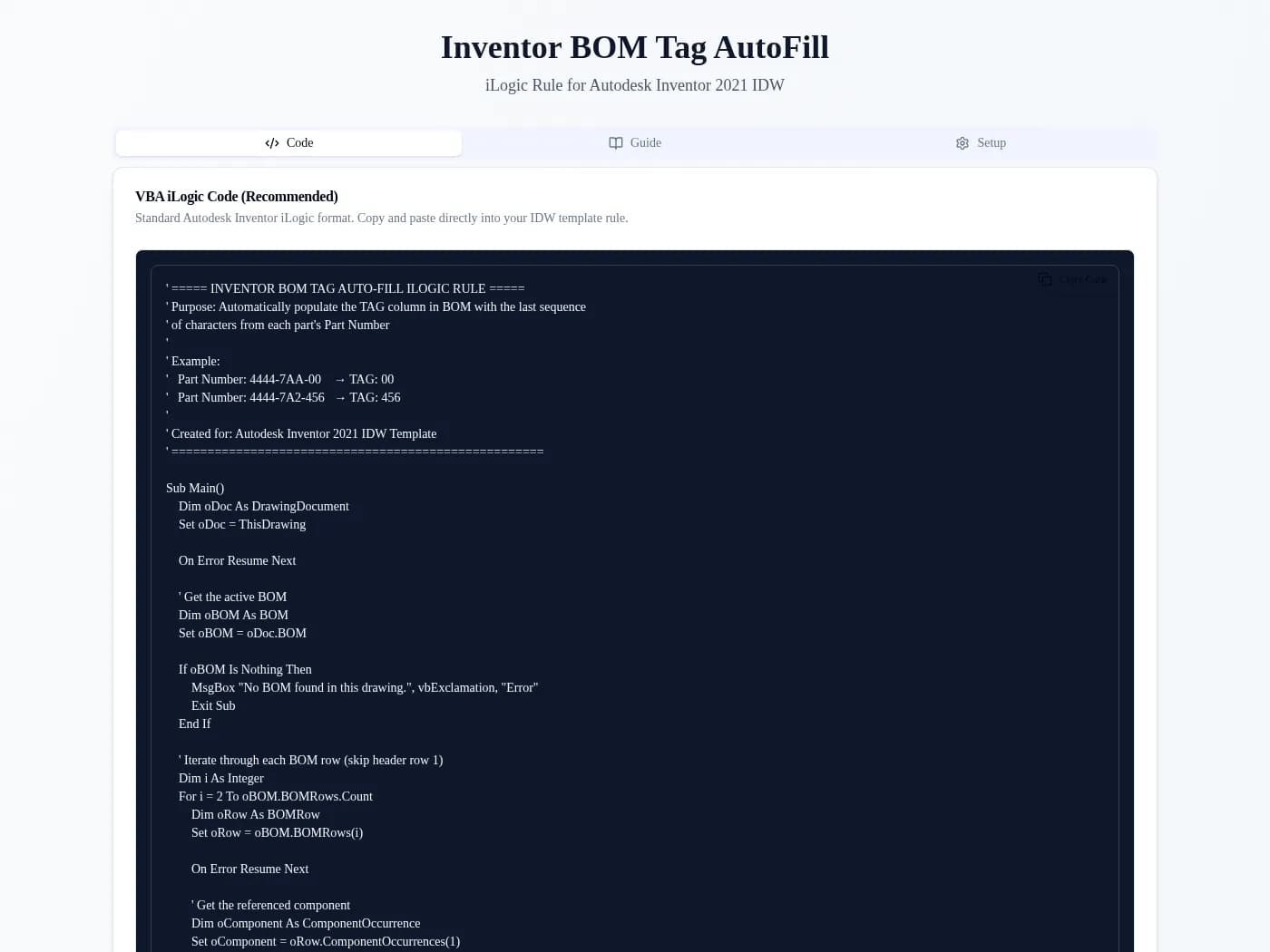 Inventor BOM Tag AutoFill