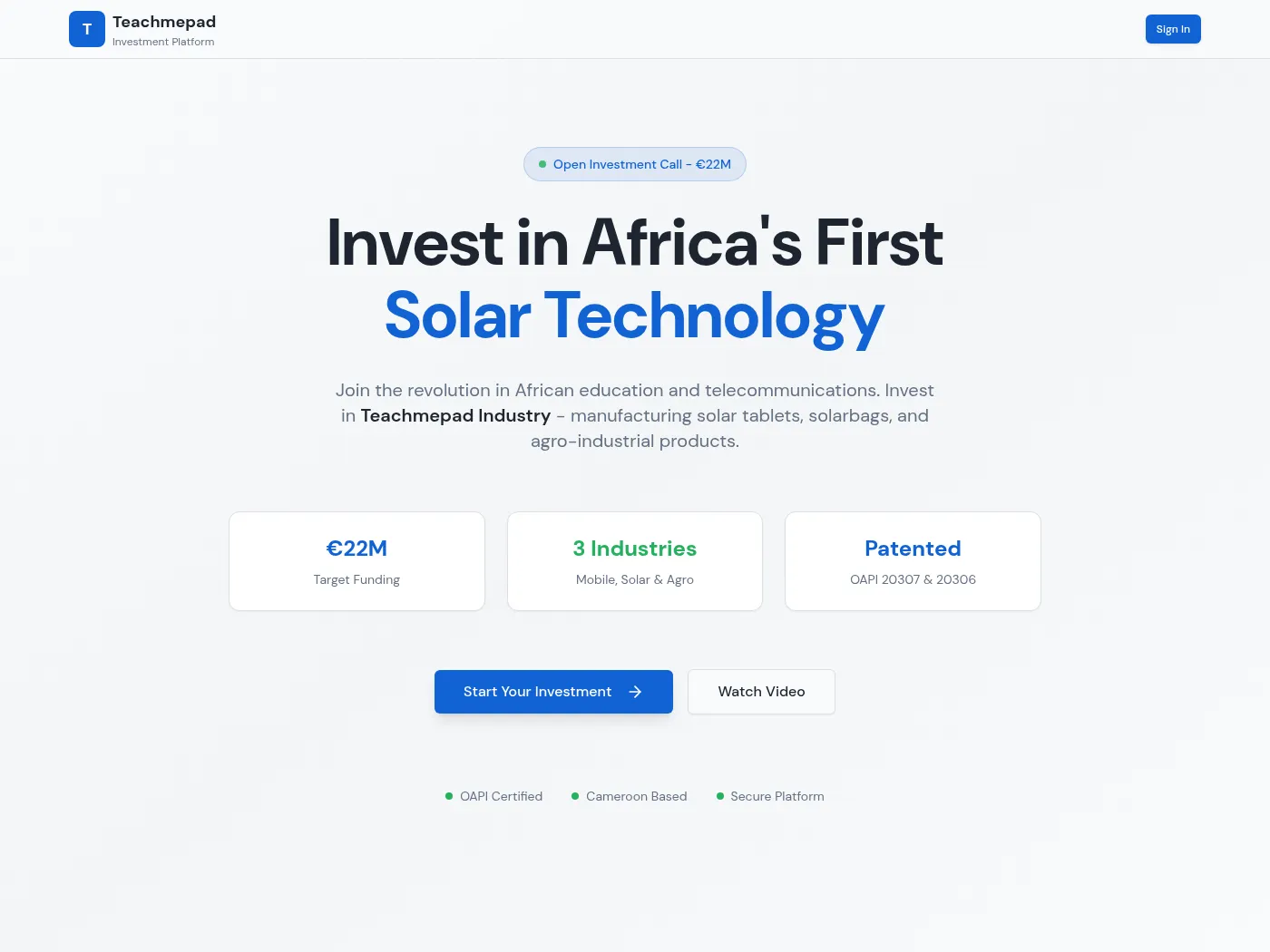 Invest-In TeachMePad Platform