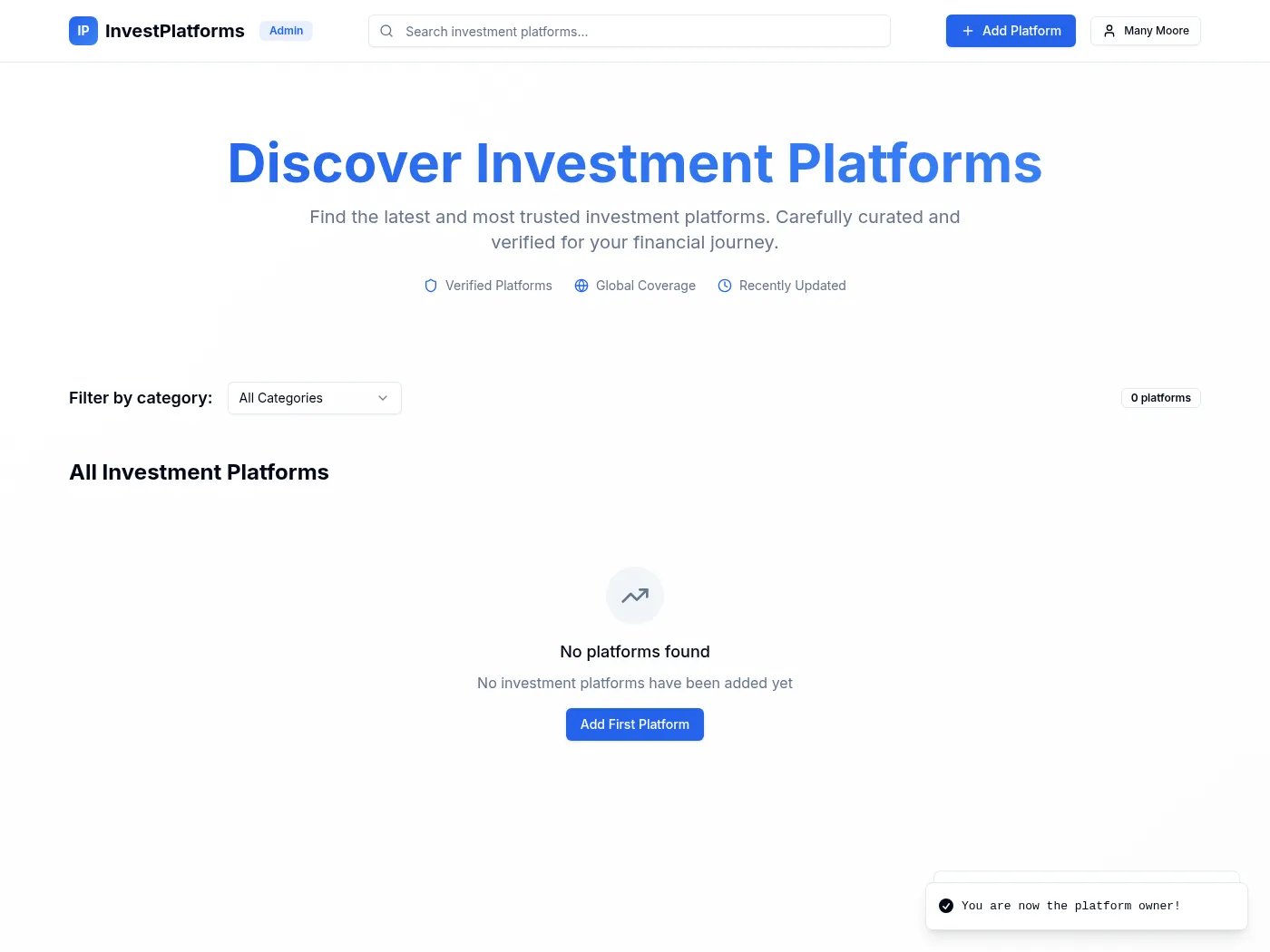 Investment Platform Discovery Portal