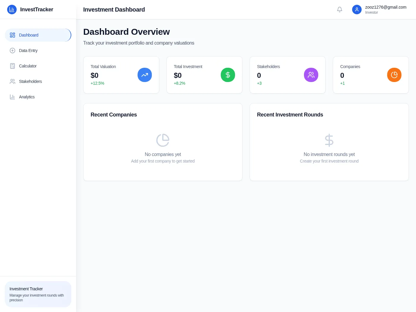 Investment Rounds Calculator & Dashboard