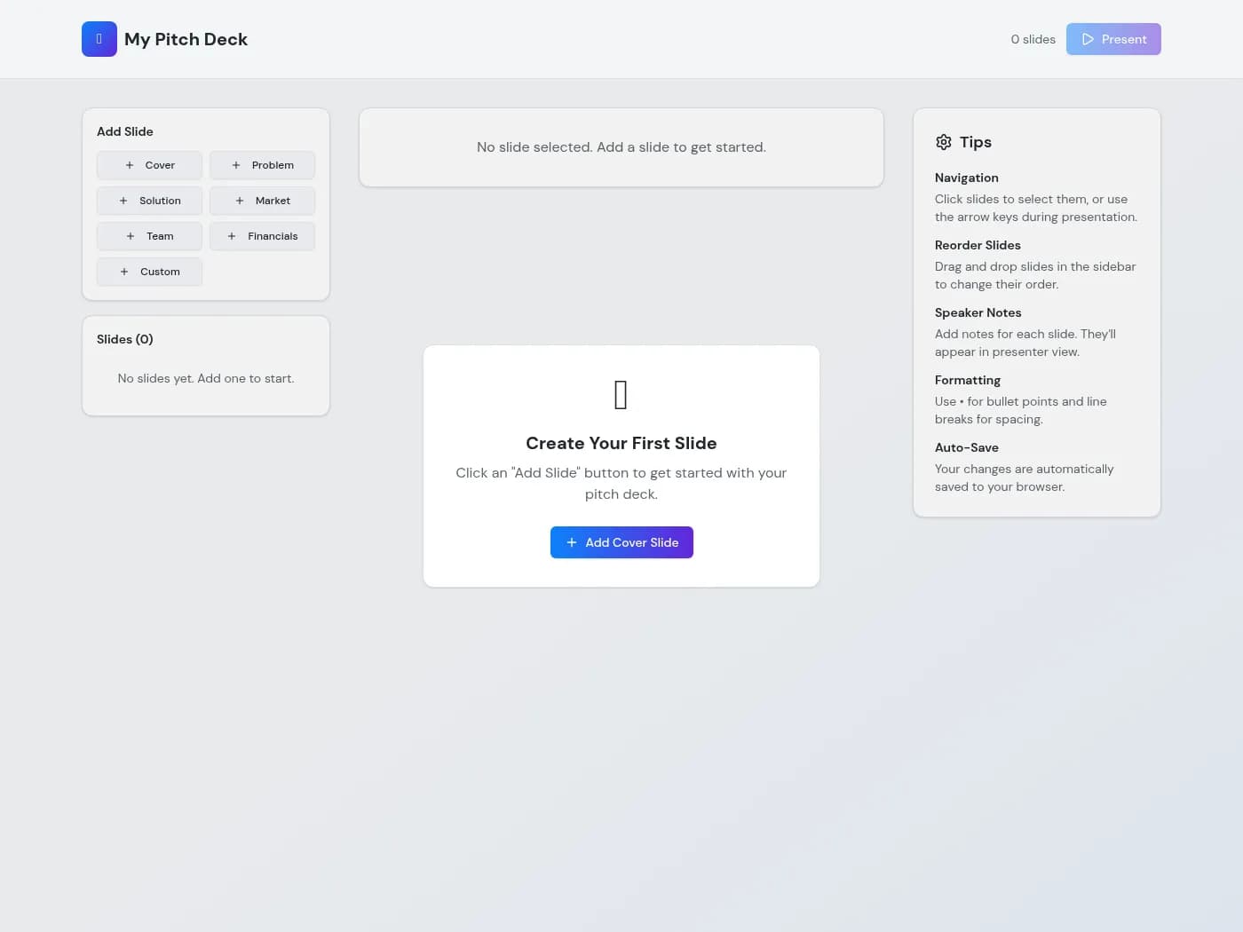 Investor Pitch Deck Builder