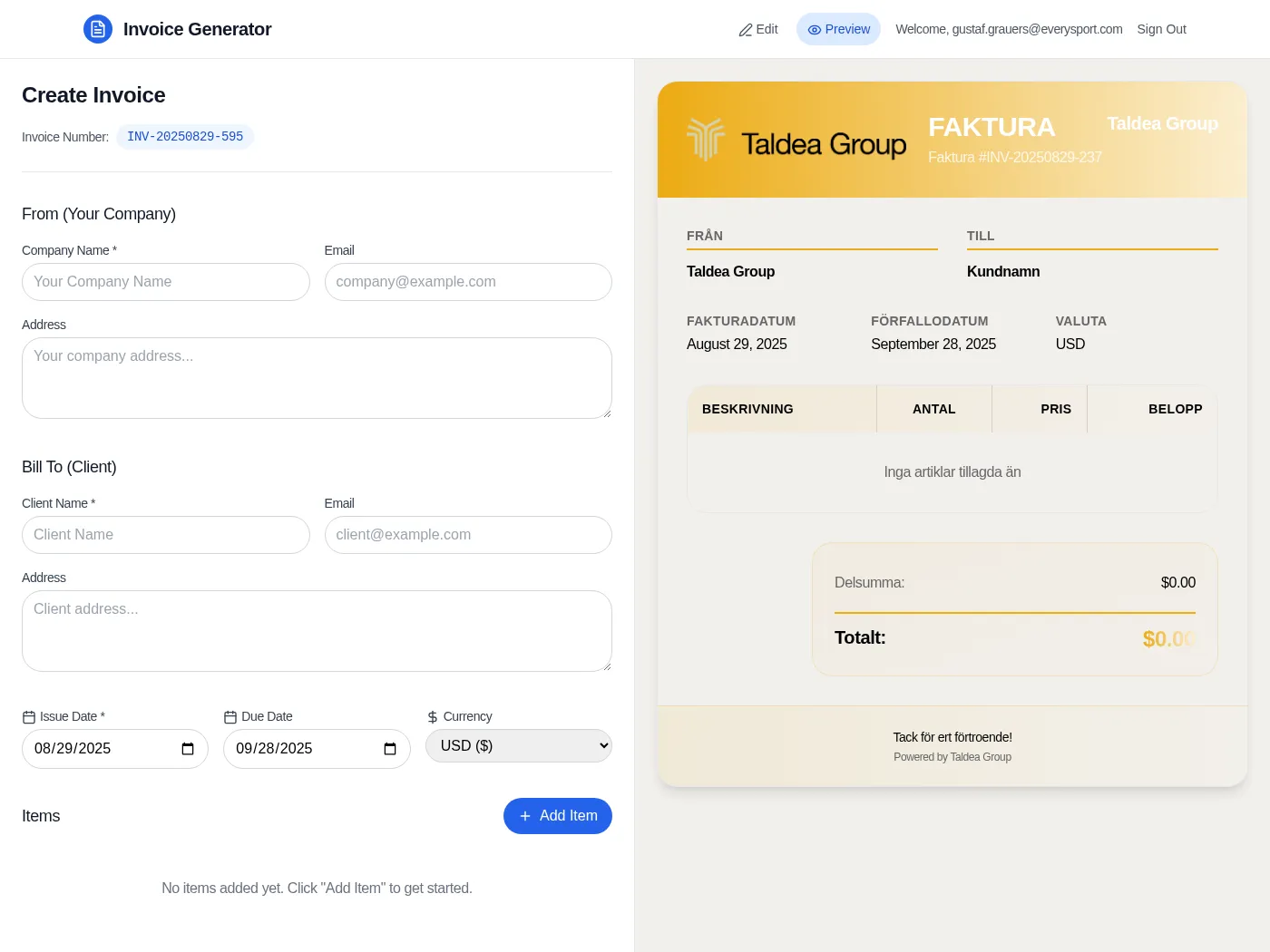 Instant Invoice Generator