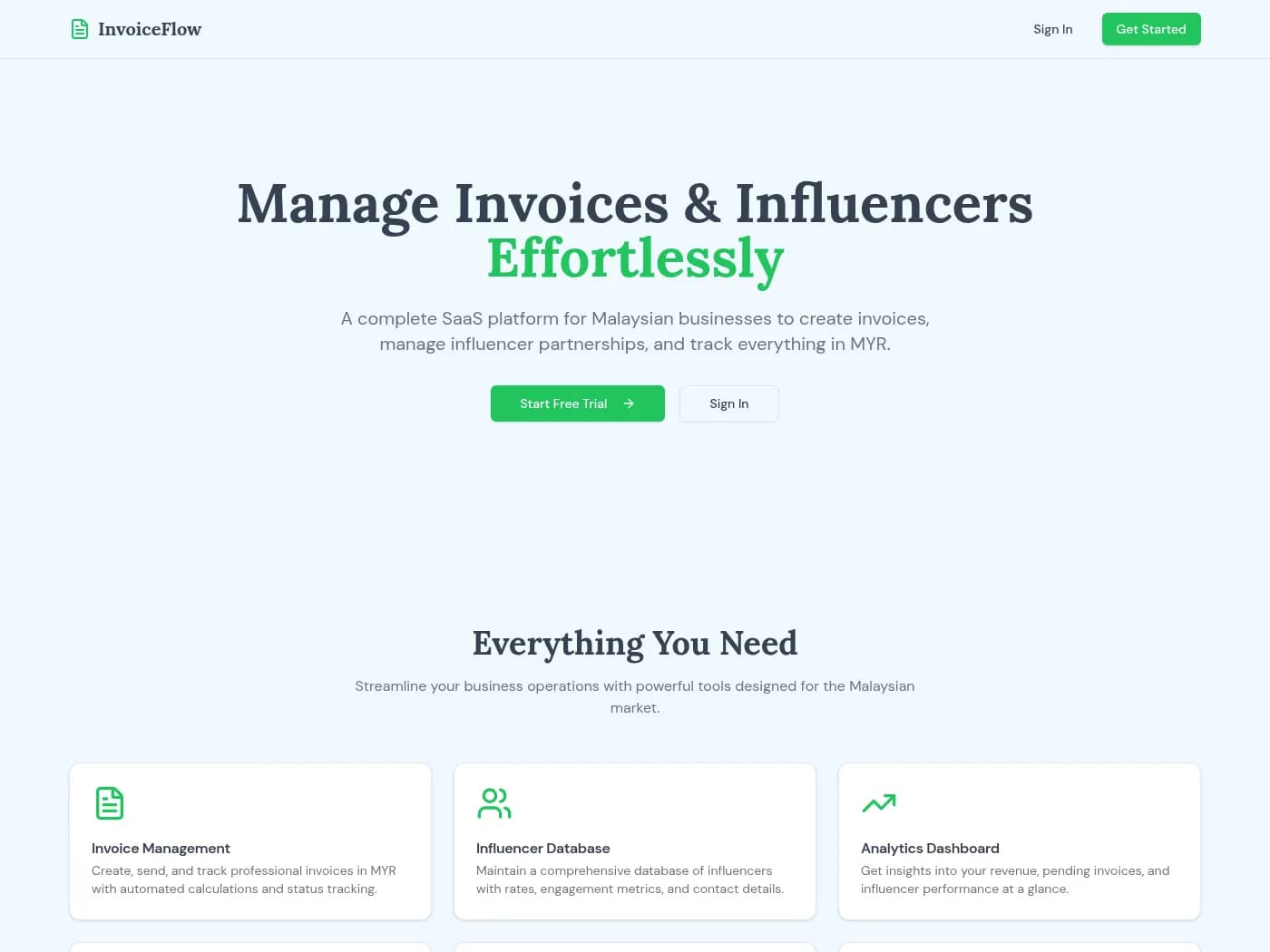 Invoice & Influencer Management SaaS for Ringgit Malaysia (MYR)