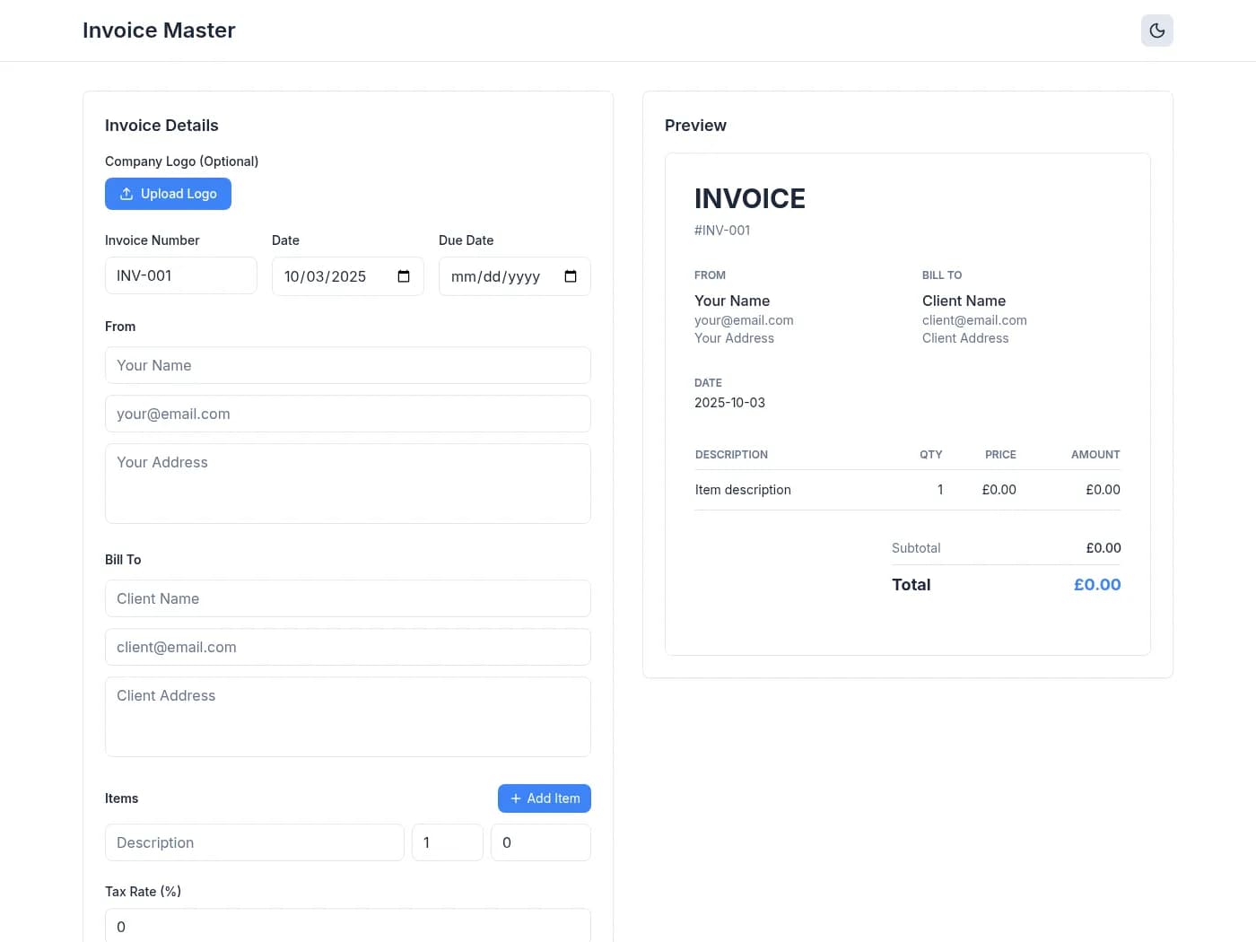 Invoice Master - Customizable Invoice Generator with PDF Download