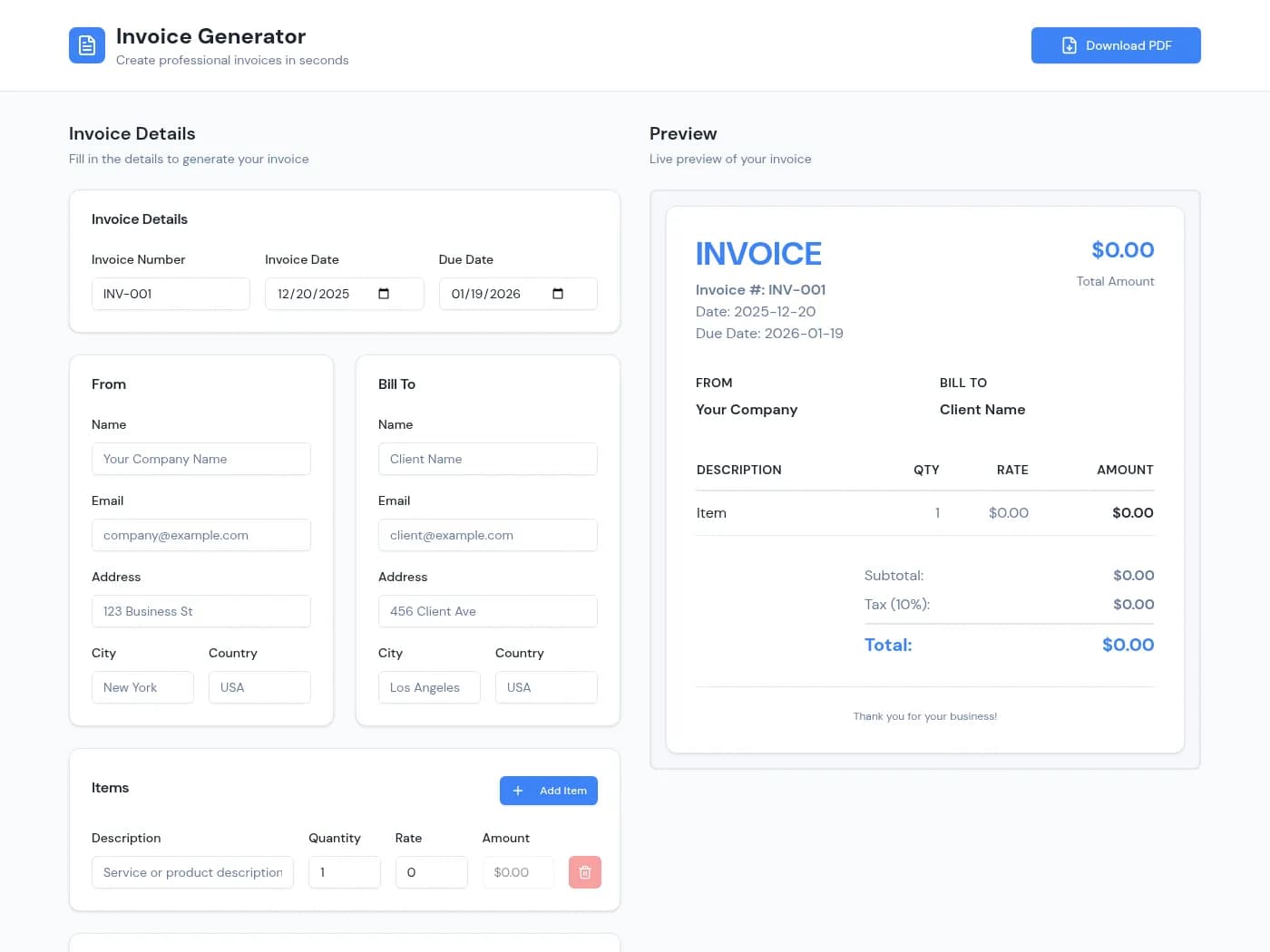 Invoice PDF Generator