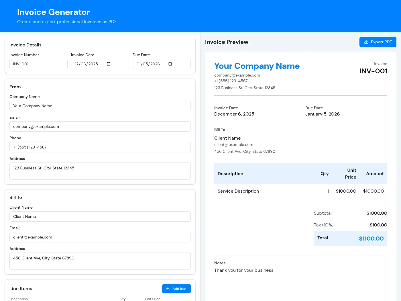 Invoice PDF Generator