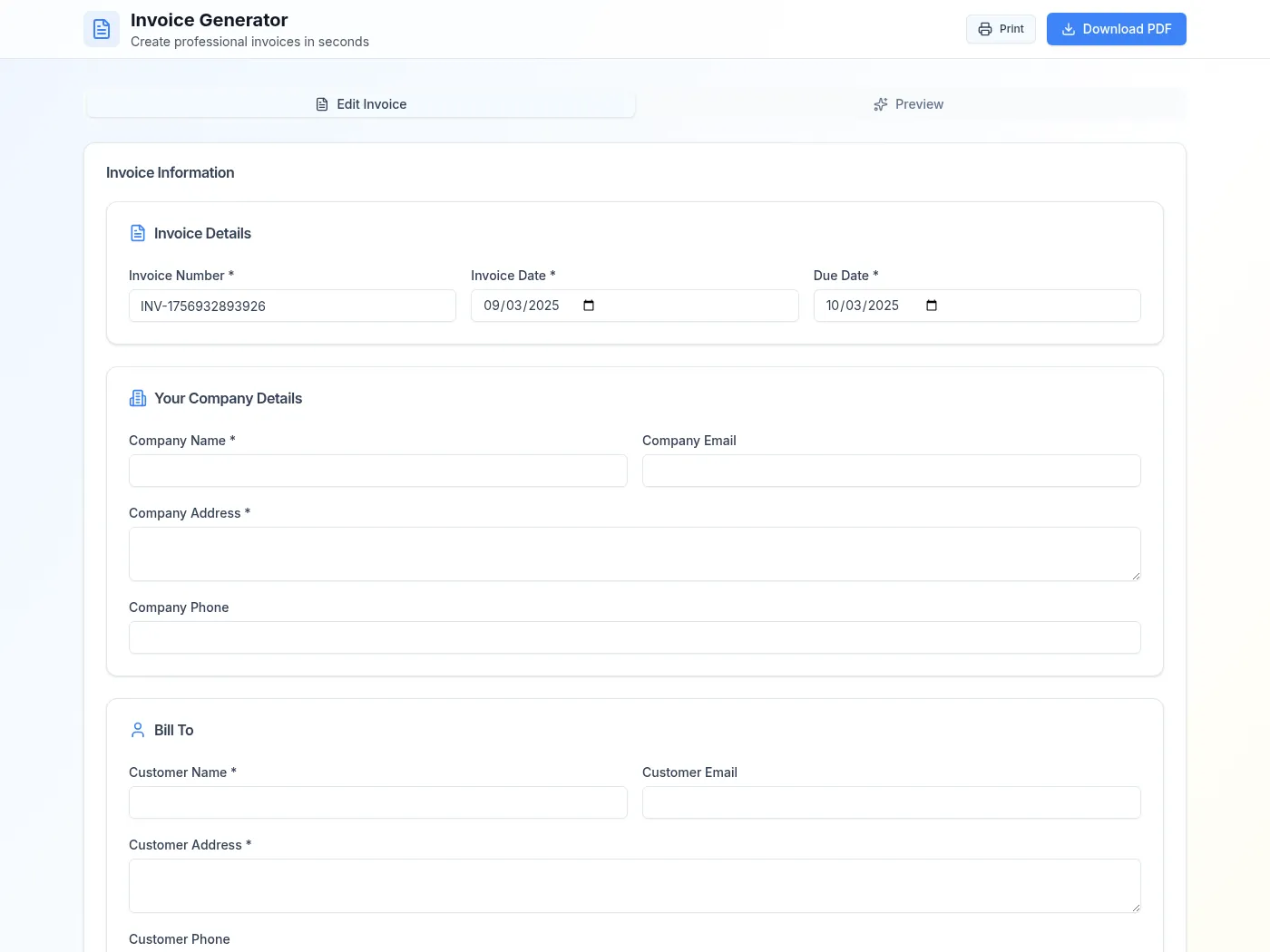 Invoice PDF Generator