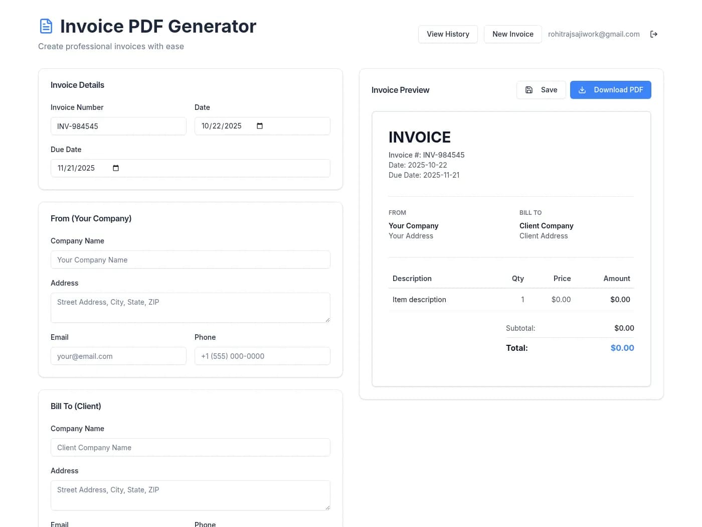 Invoice PDF Generator