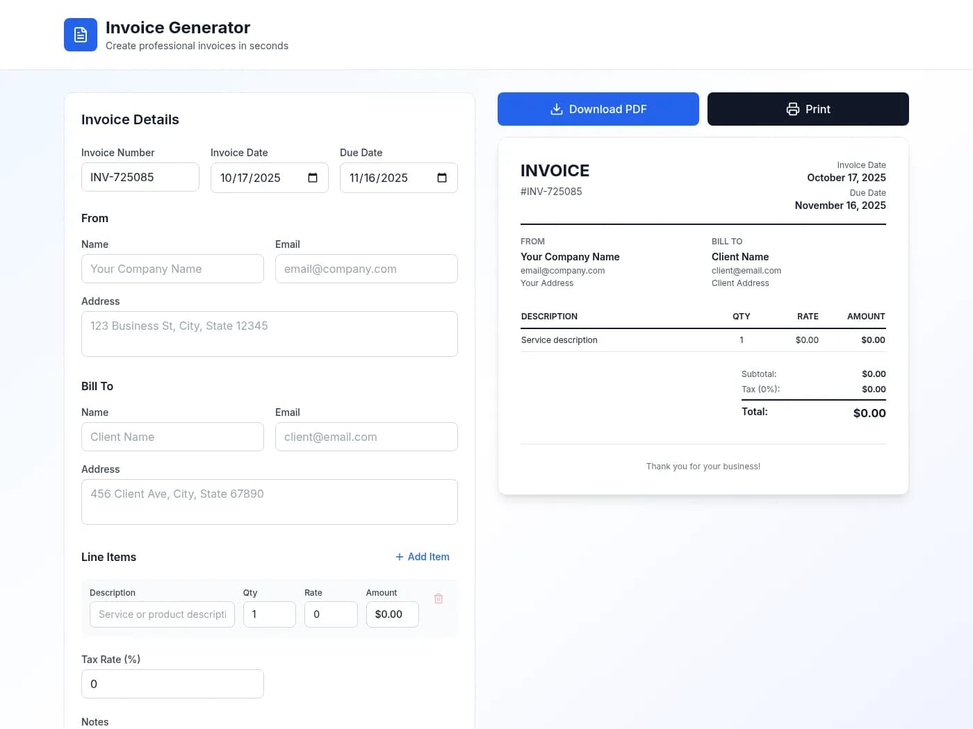Invoice PDF Generator