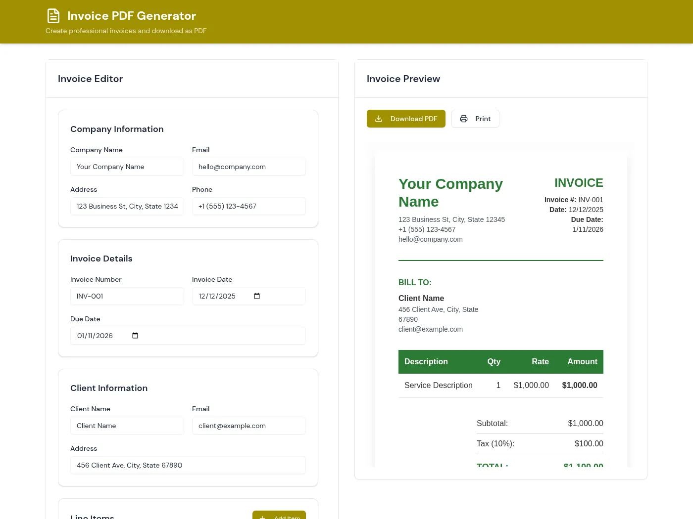 Invoice PDF Generator