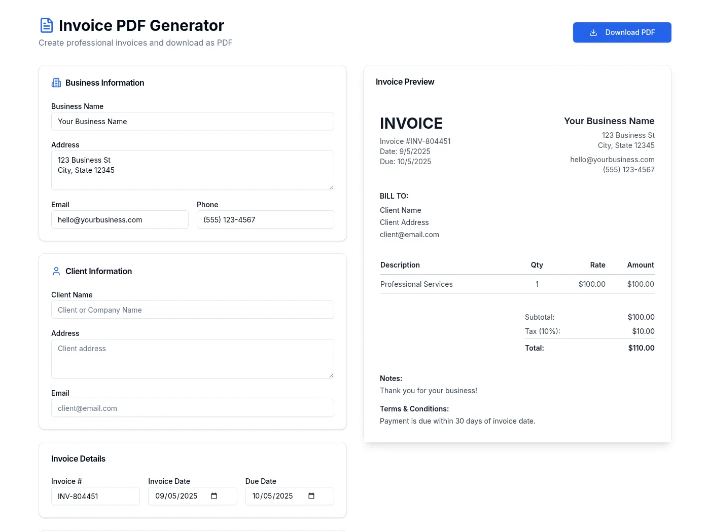 Invoice PDF Generator