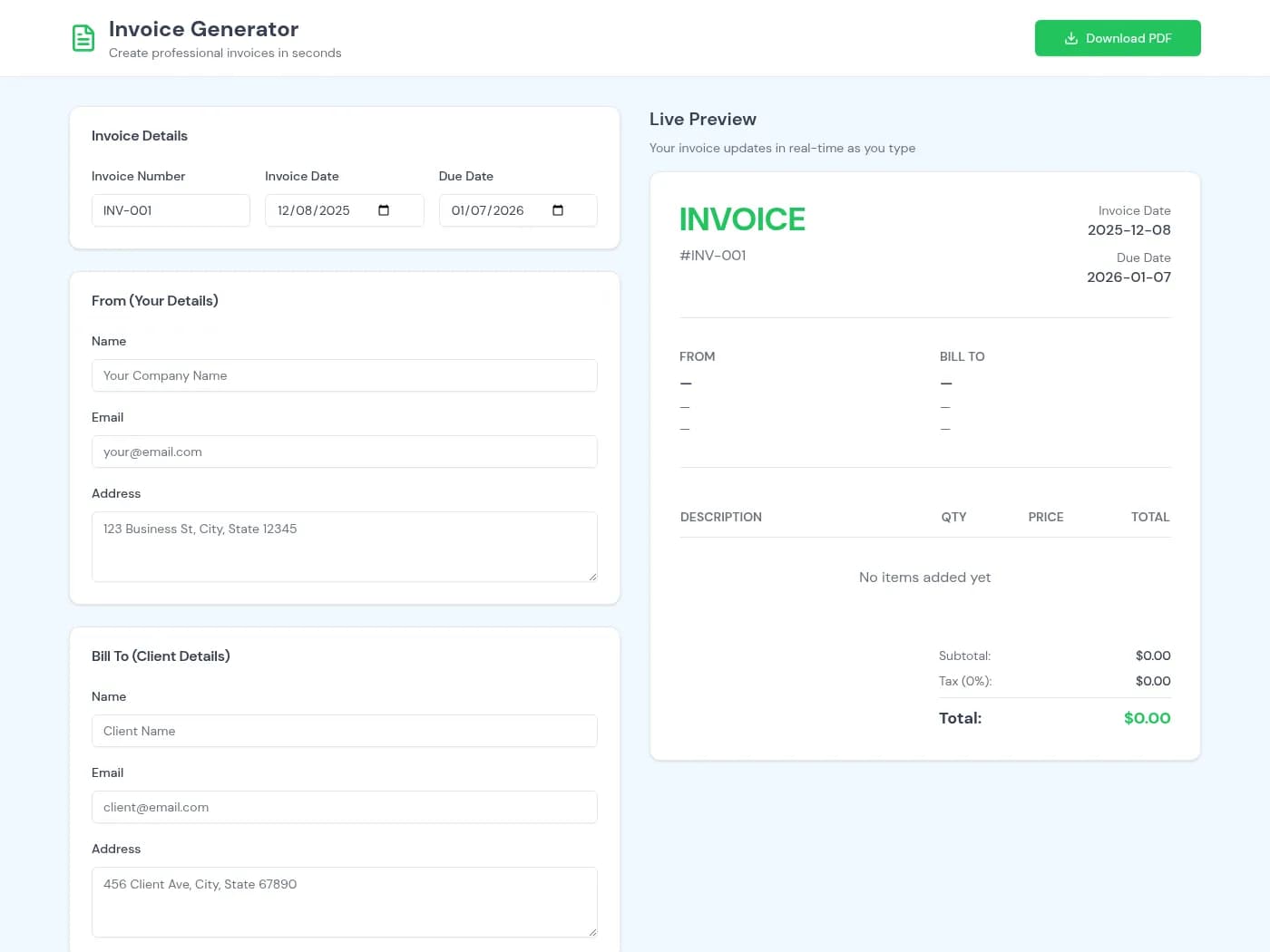 Invoice PDF Generator