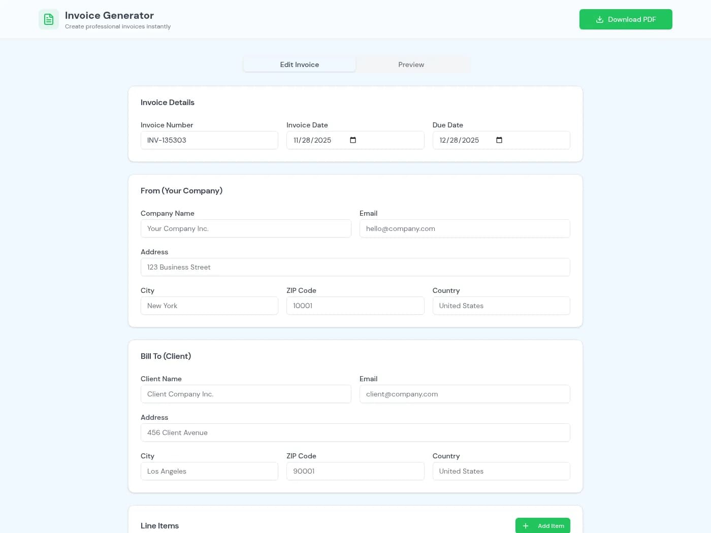 React Invoice PDF Generator