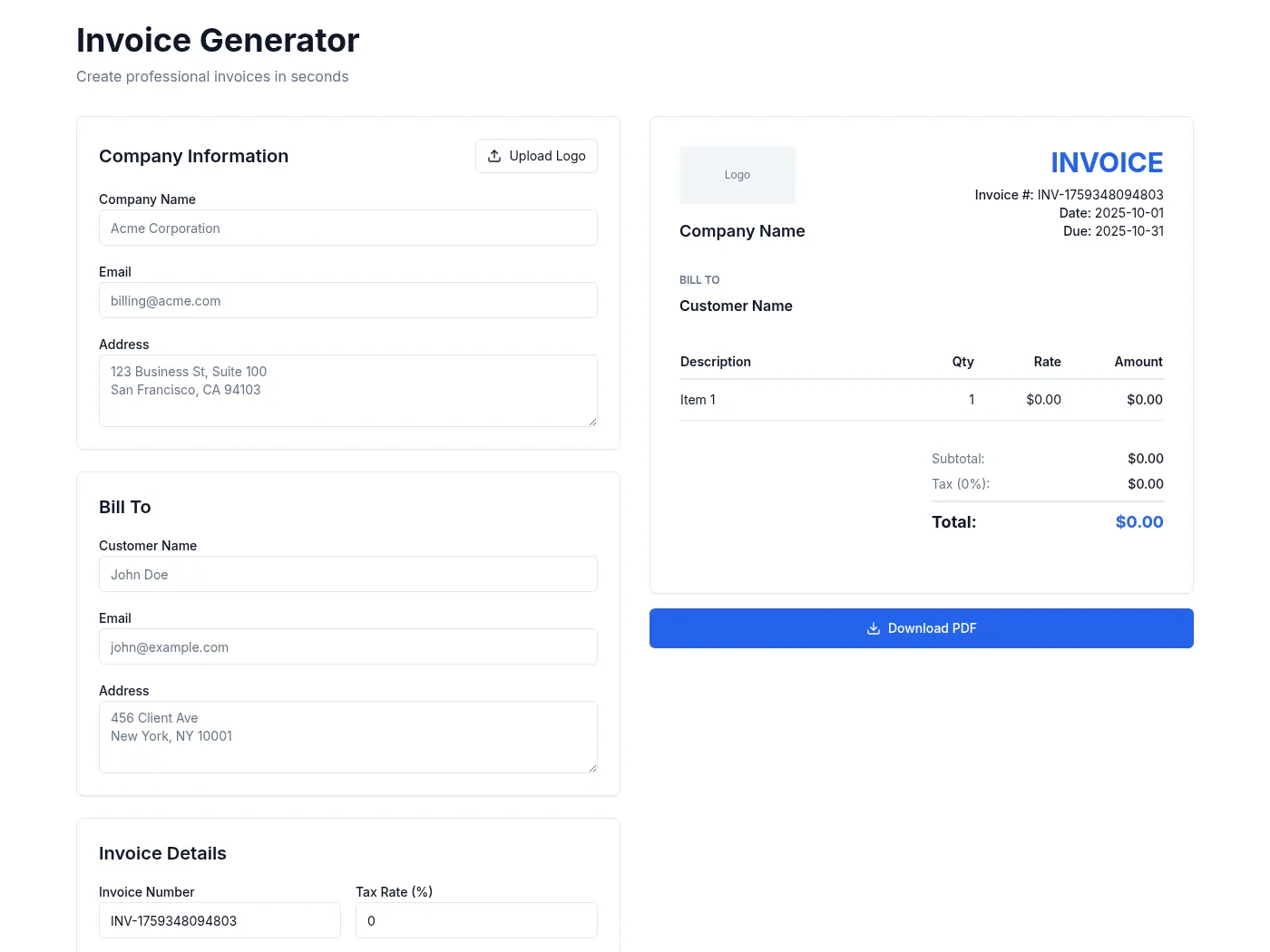 Invoice PDF Generator