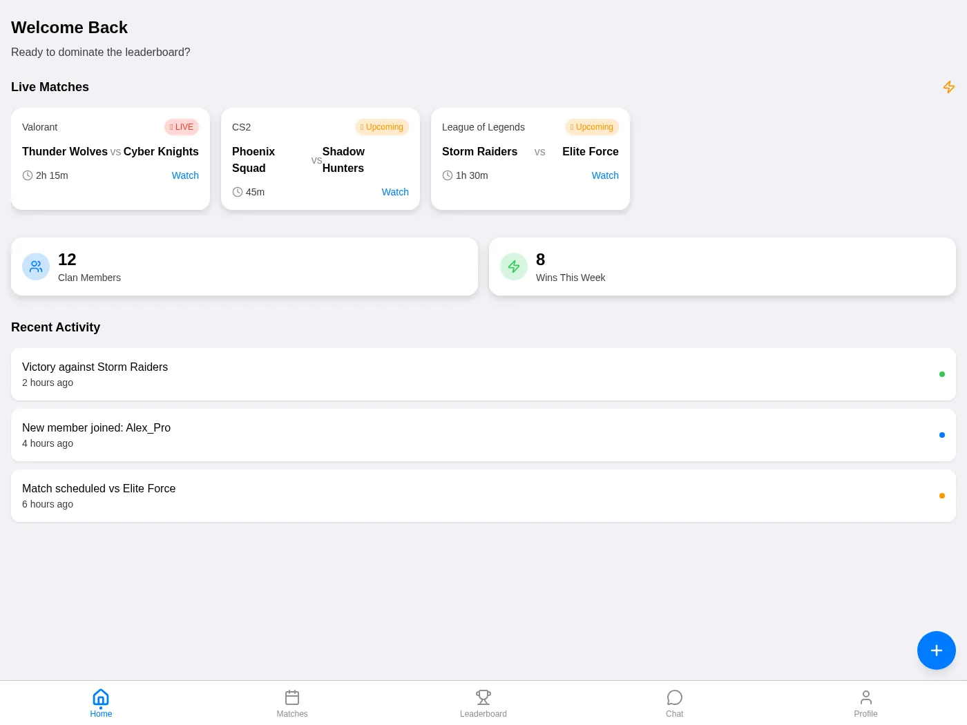 iOS-Style Clan League App for Competitive Gaming