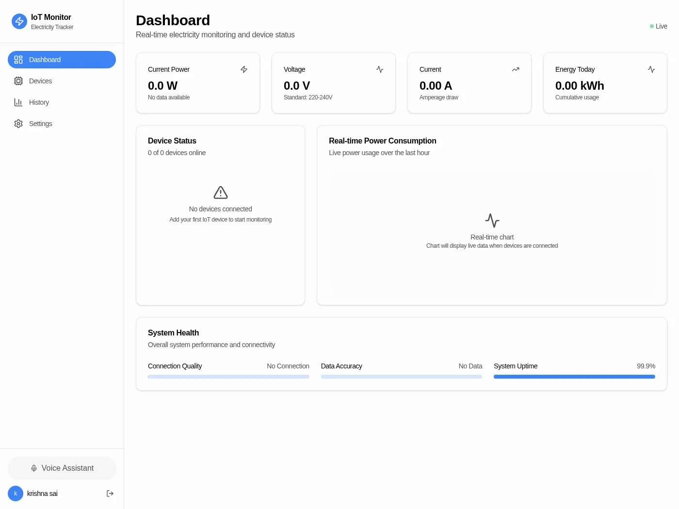 IoT Electricity Monitoring App with Voice Assistance