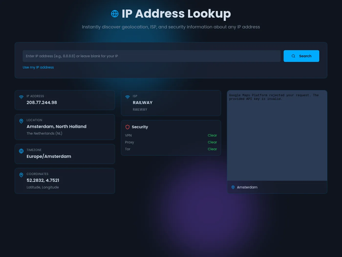 IP Address Lookup Dashboard