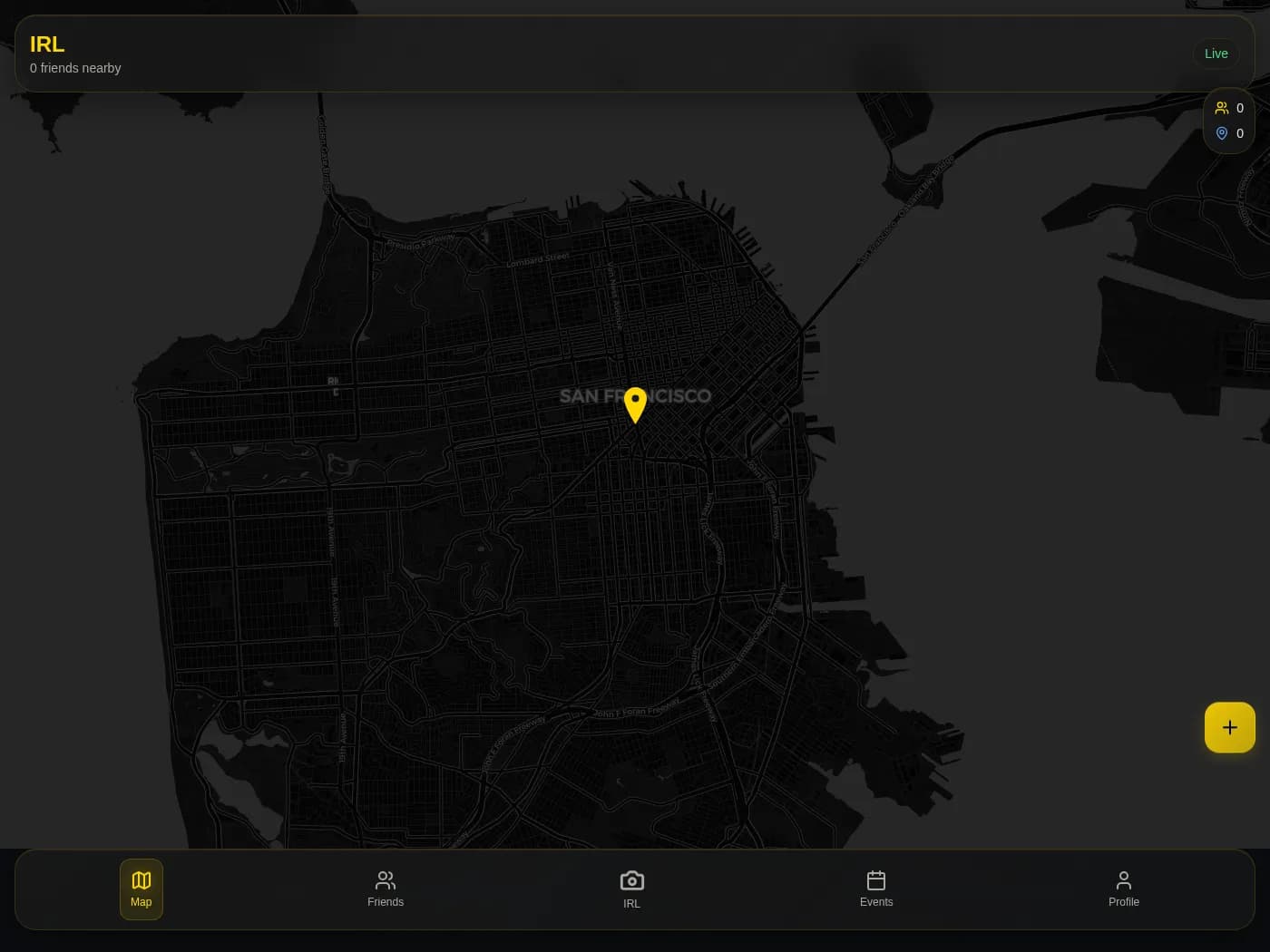 IRL - Social Event Map with Friend Location and Snaps
