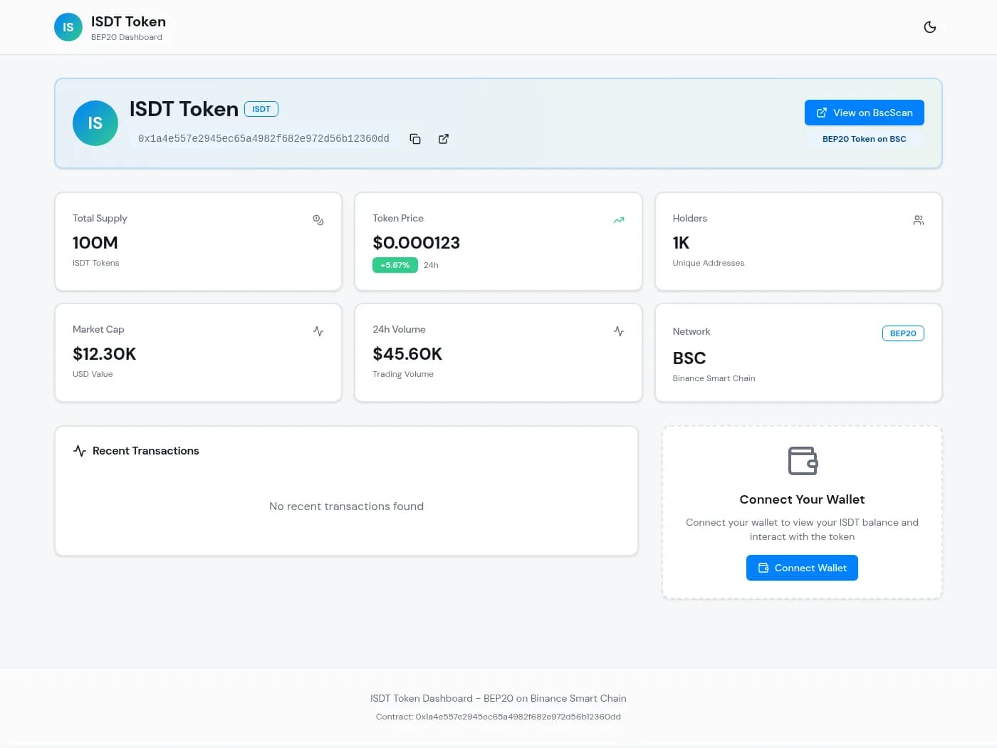 ISDT Token BEP20 Dashboard and Explorer