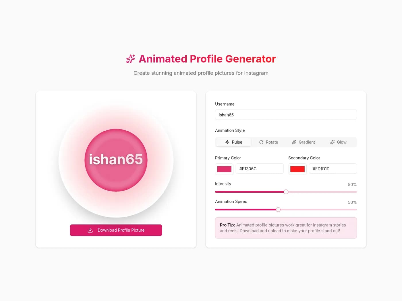 Ishan65 Animated Profile Picture Generator