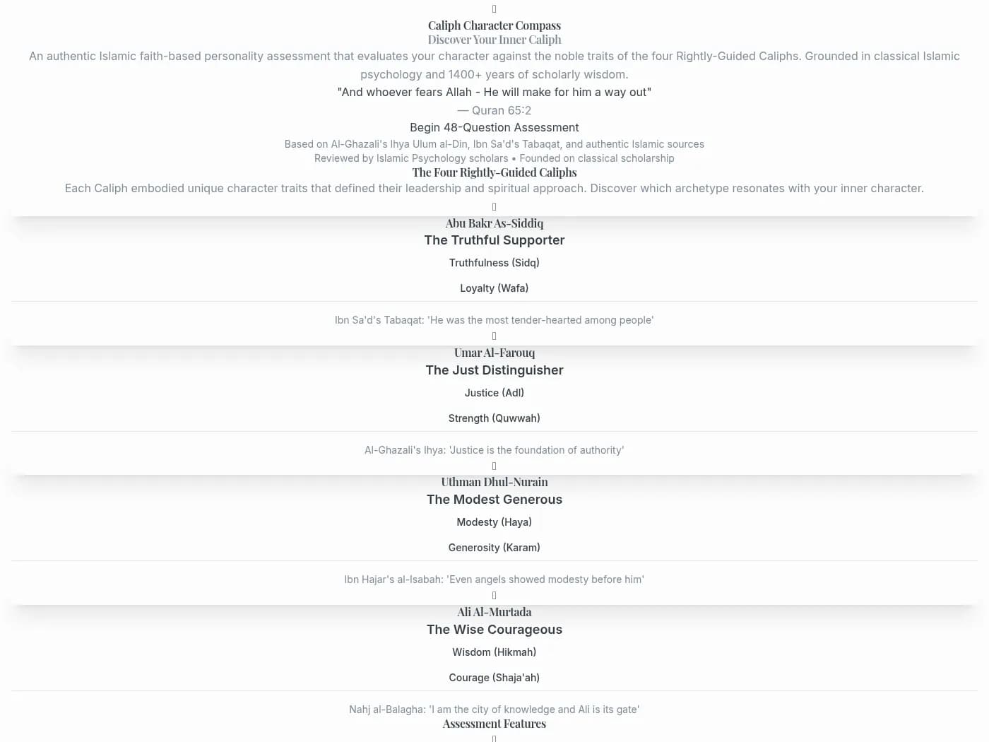 Caliph Character Compass: An Islamic Faith-Based Personality Assessment