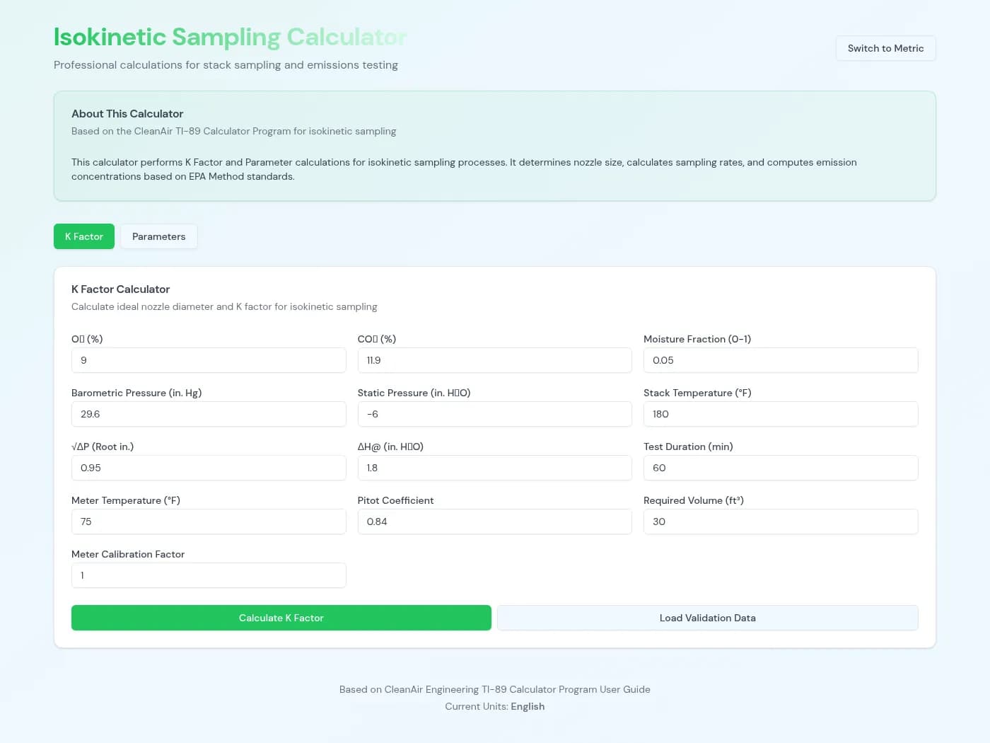 Isokinetic Sampling Calculator